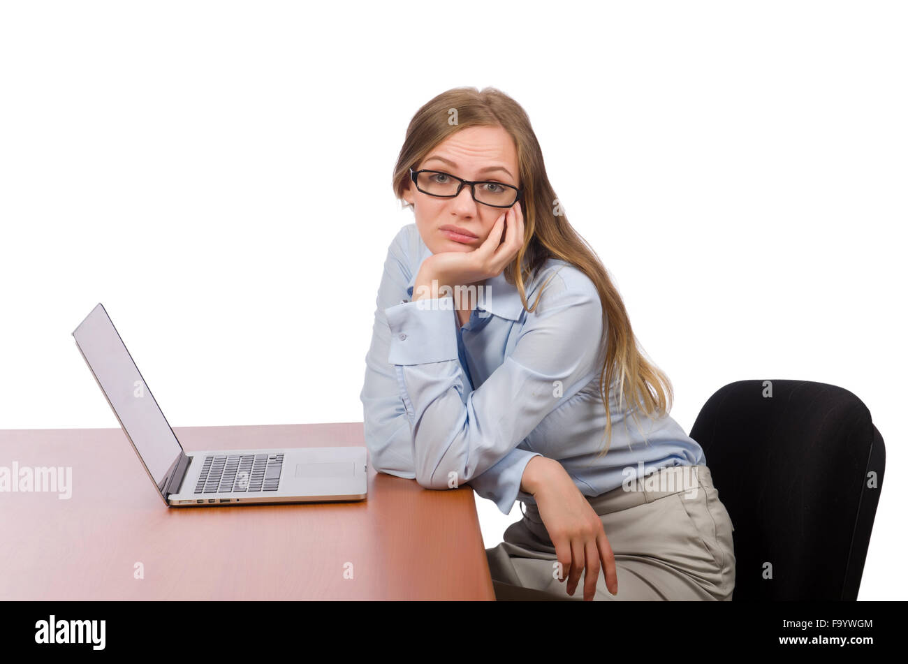 Office employee at work table isolated on white Stock Photo - Alamy