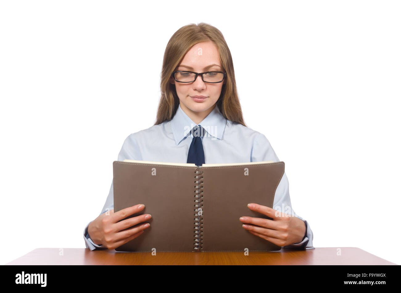 Office employee at work table isolated on white Stock Photo - Alamy