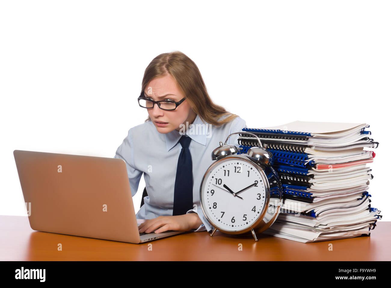 Office employee at work place isolated on white Stock Photo - Alamy