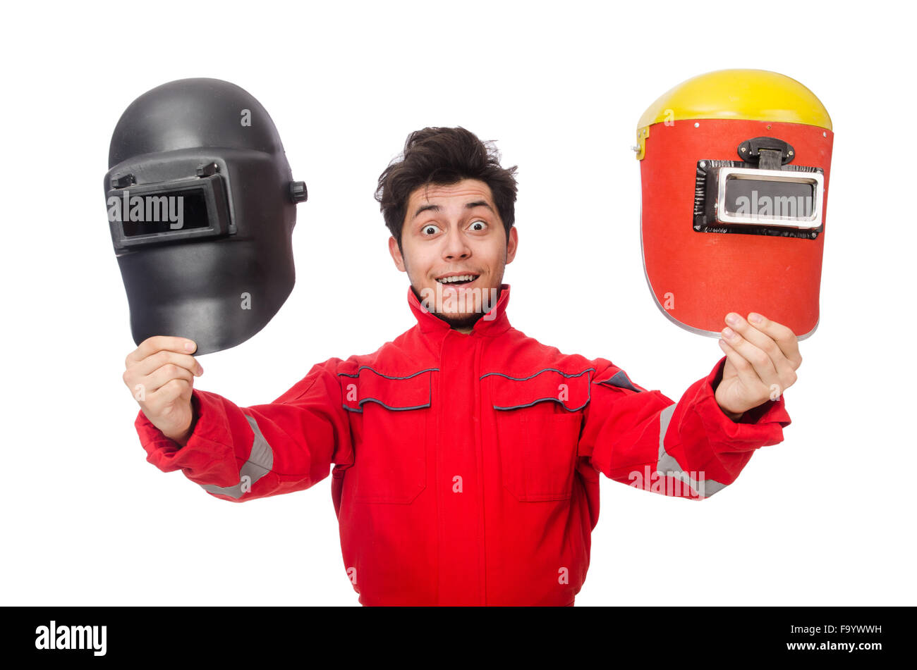 Funny welder isolated on white Stock Photo - Alamy
