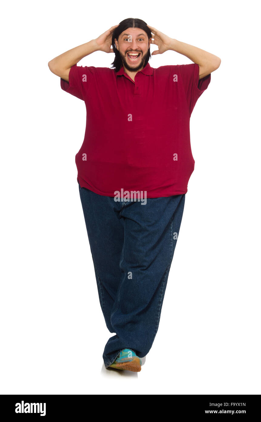 Overweight man isolated on the white Stock Photo - Alamy