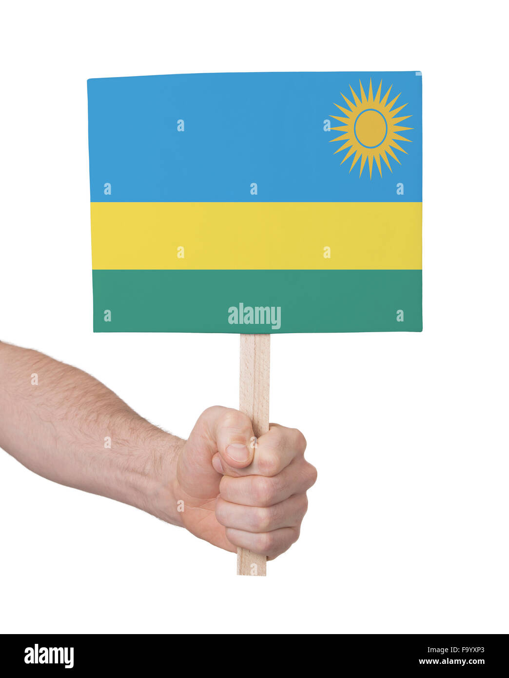 Hand holding small card, isolated on white - Flag of Rwanda Stock Photo ...