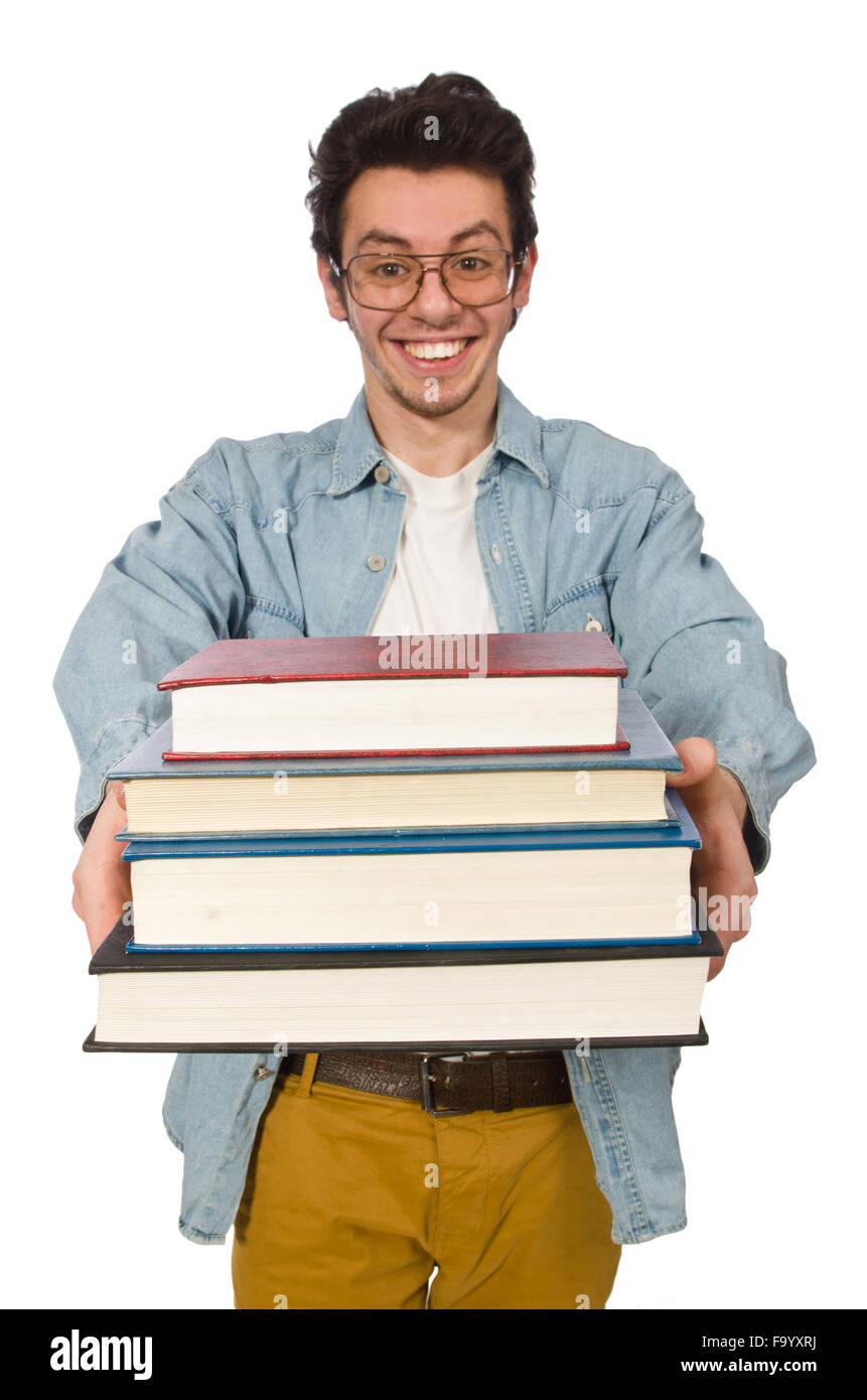 Student with books isolated on white Stock Photo - Alamy
