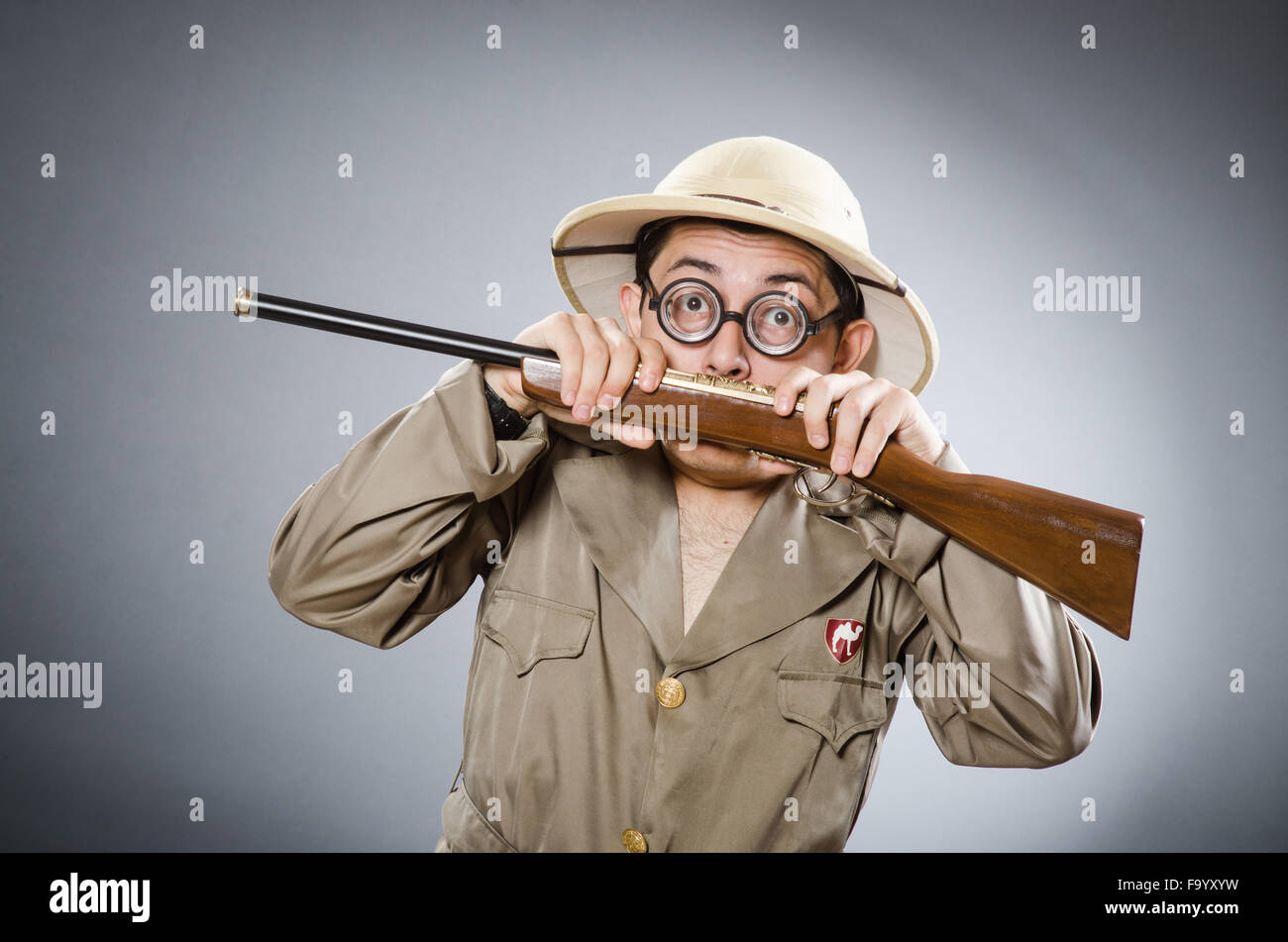 Funny hunter in hunting concept Stock Photo - Alamy
