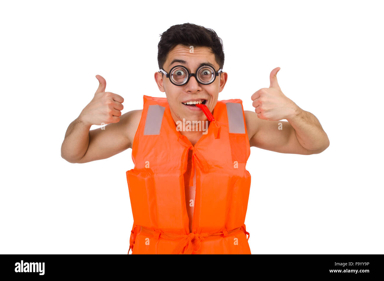 Funny man wearing orange safety vest Stock Photo - Alamy