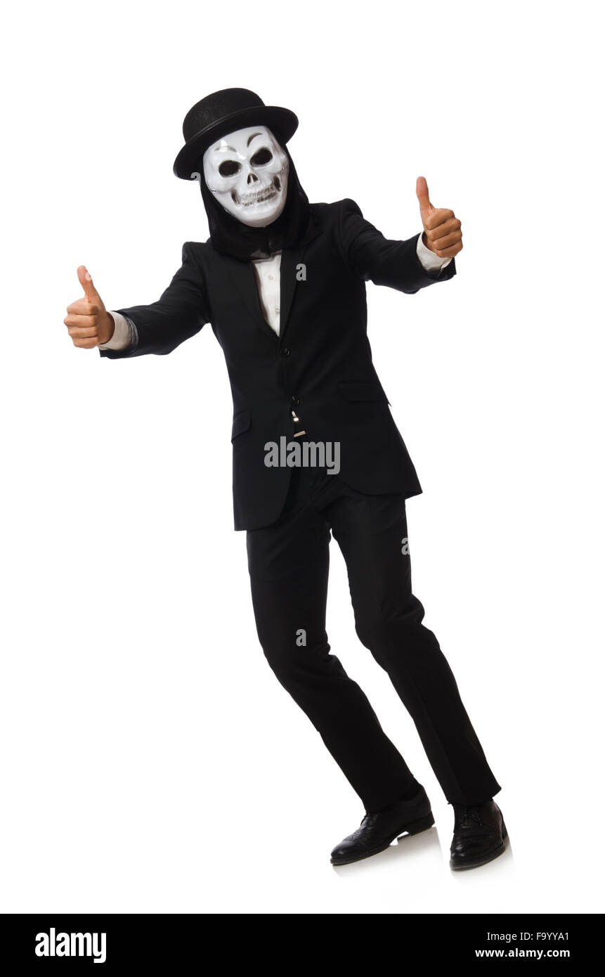Man with scary mask isolated on white Stock Photo - Alamy