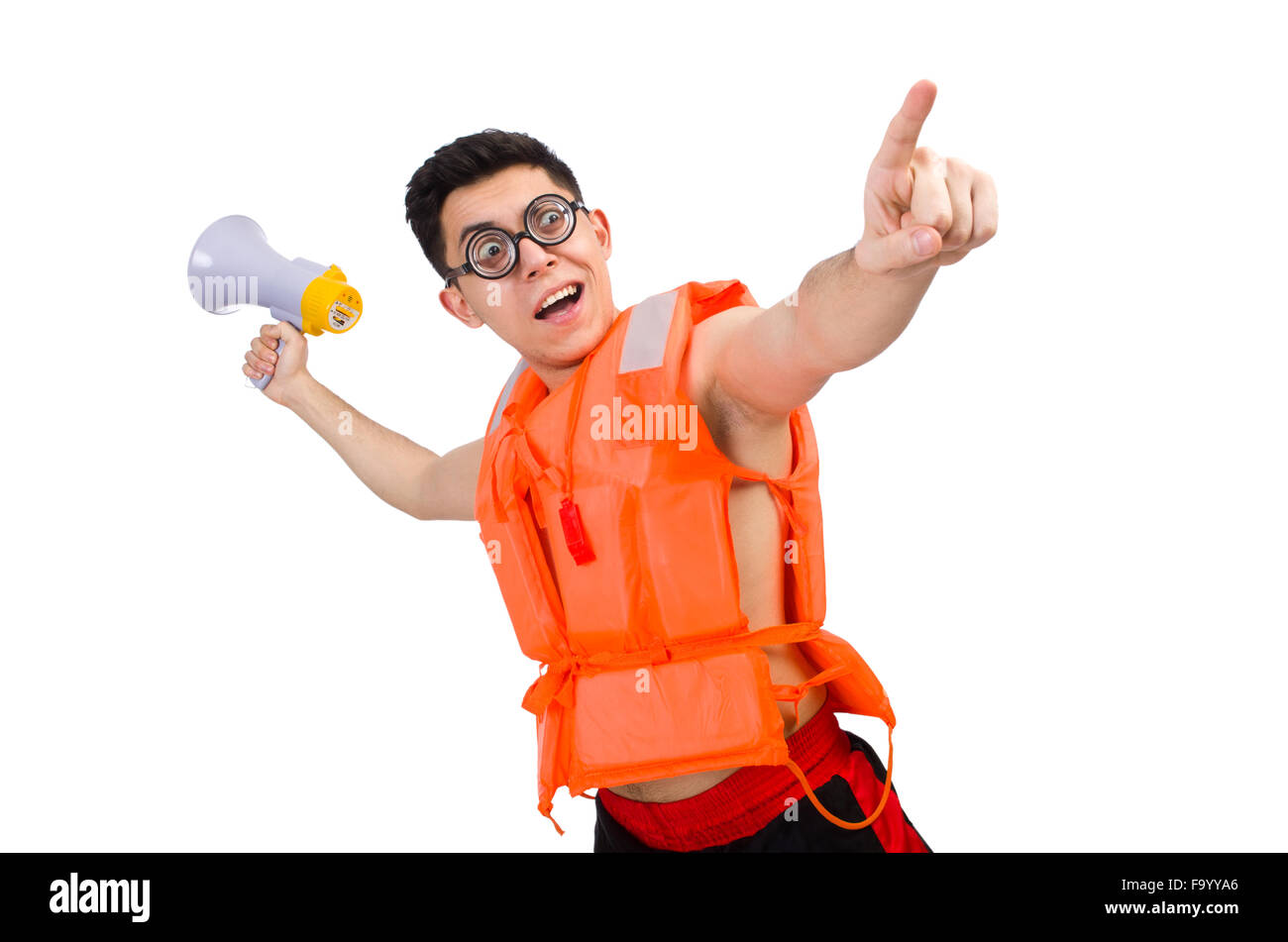 Funny man wearing orange safety vest Stock Photo - Alamy
