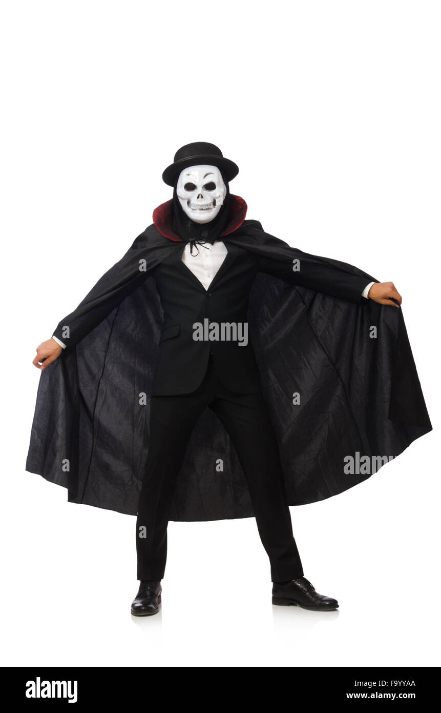 Man with scary mask isolated on white Stock Photo - Alamy