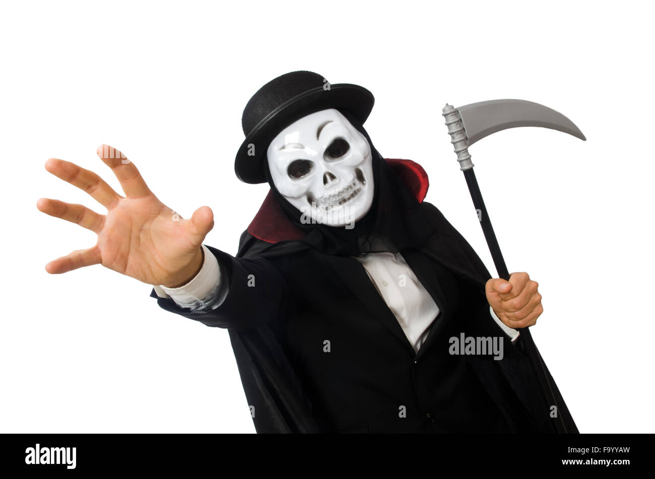 Man with scary mask isolated on white Stock Photo - Alamy