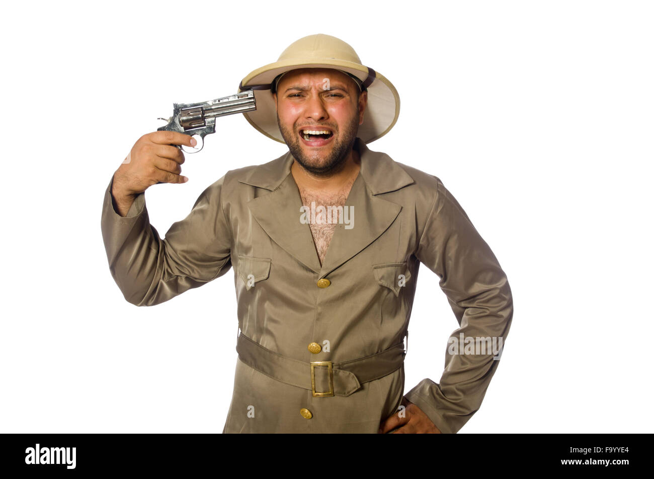 Man with gun isolated on white Stock Photo - Alamy