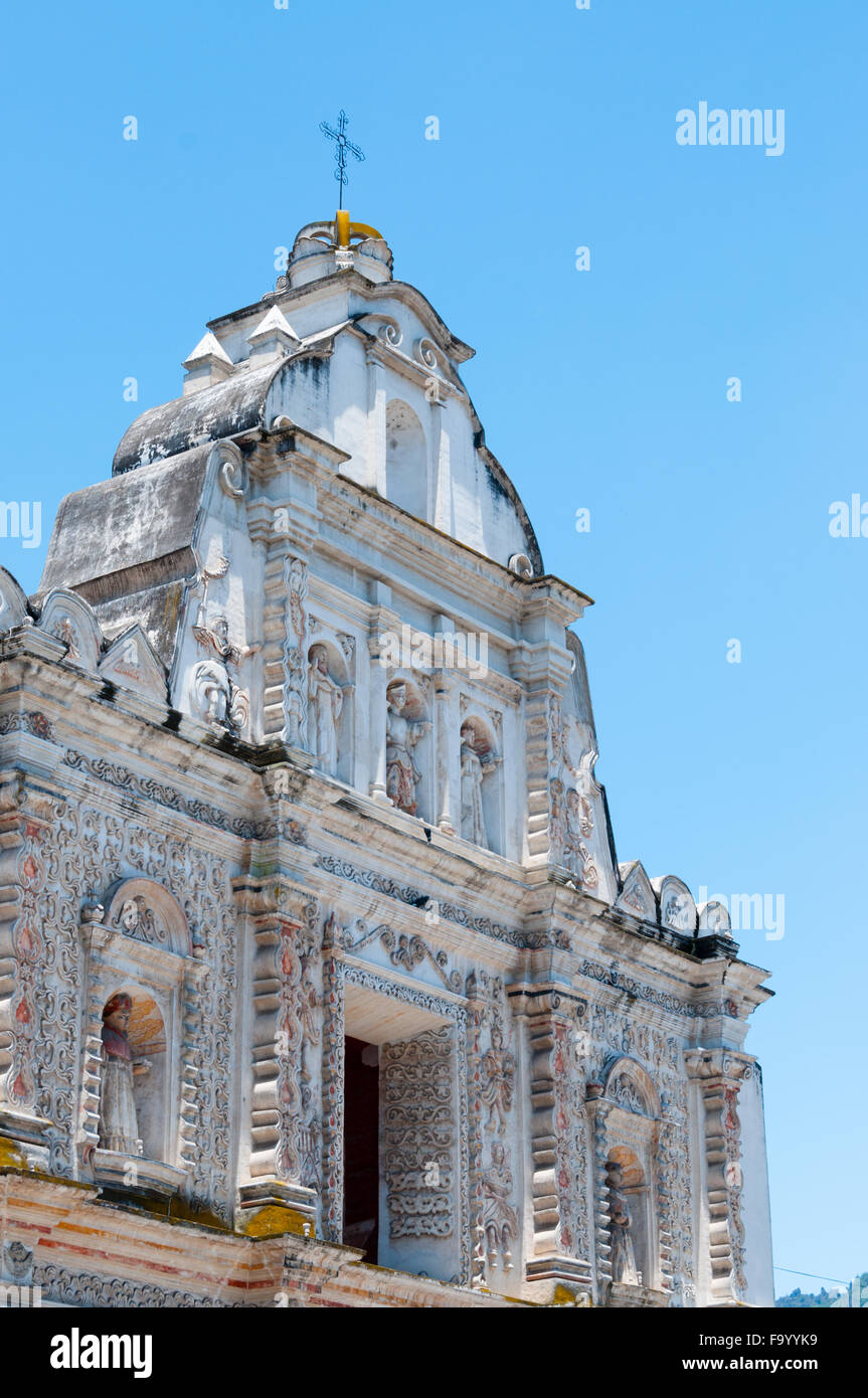 Big White Church With stone Carvings in front of blue sky Stock Photo ...
