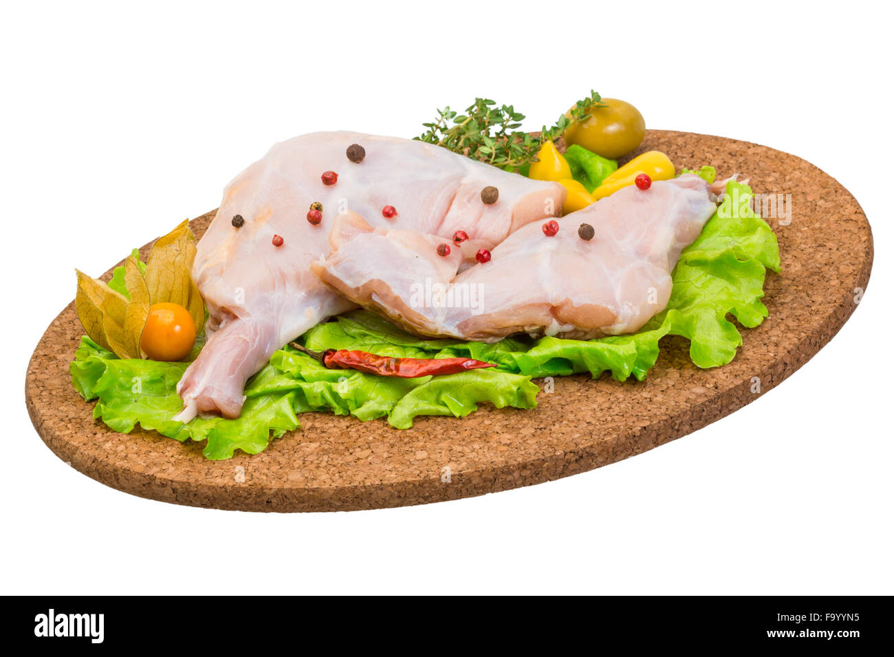 Raw rabbit meat with herbs and spices Stock Photo - Alamy