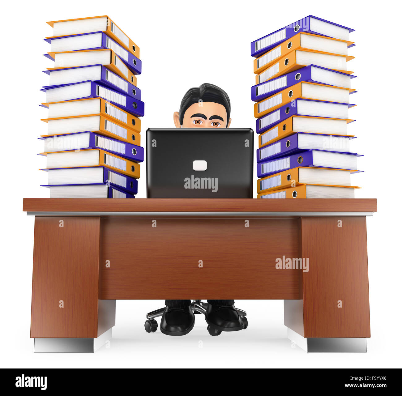 3d business people. Businessman in the office with much work to do ...