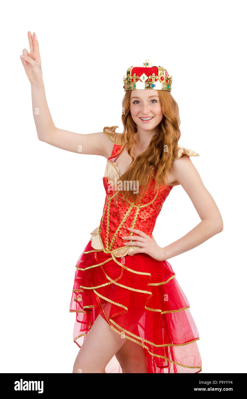 Princess wearing crown and red dress isolated on white Stock Photo - Alamy