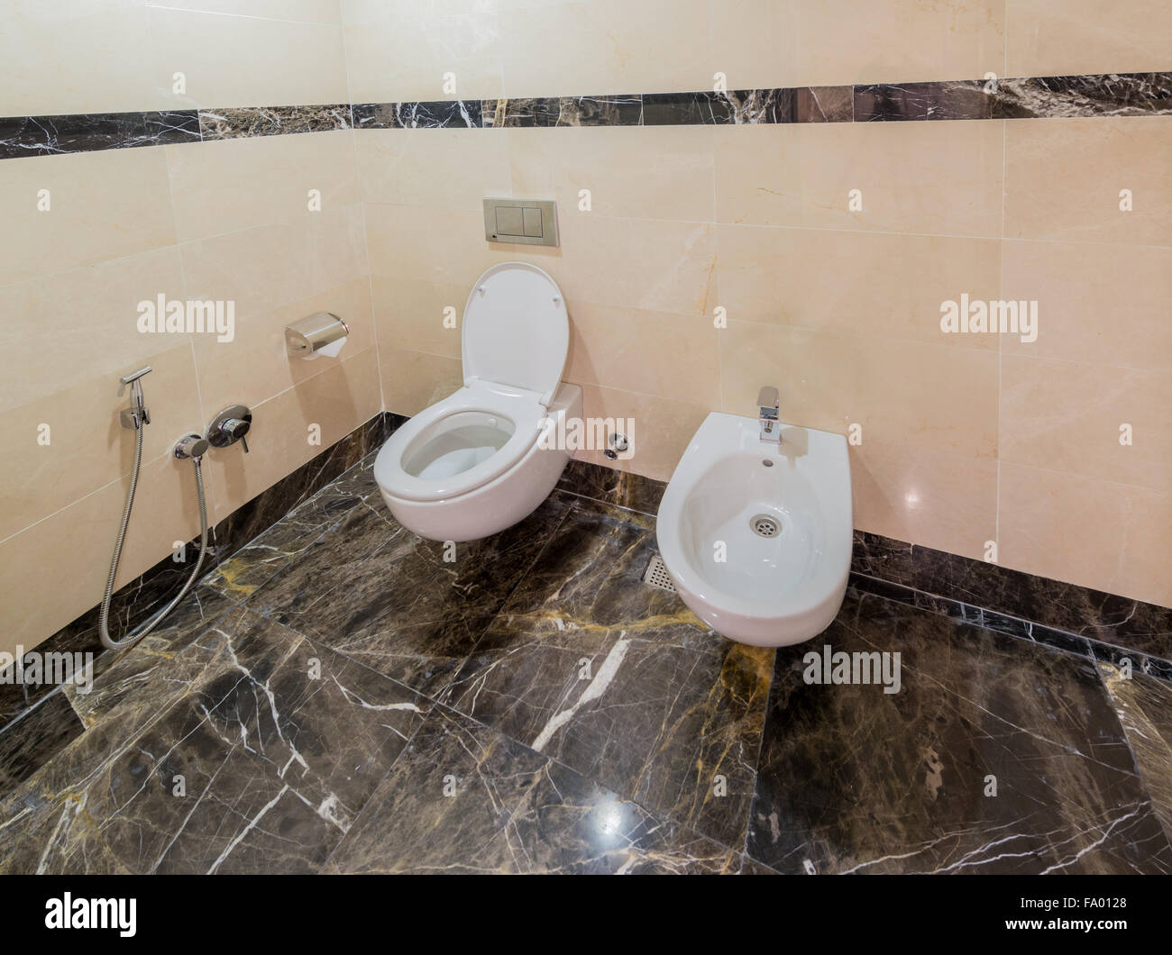 Modern interior of bathroom and toilet Stock Photo - Alamy