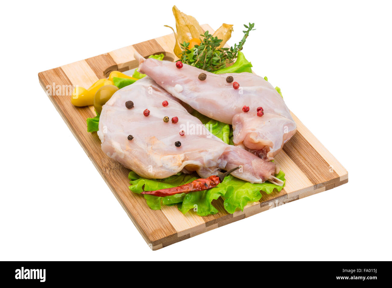 Raw rabbit meat with herbs and spices Stock Photo - Alamy