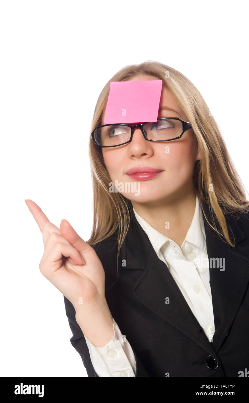 Woman with reminders isolated on white Stock Photo - Alamy