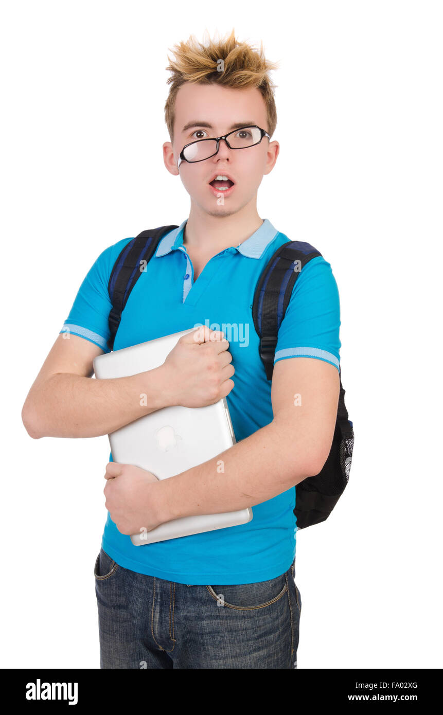 Student with laptop isolated on white Stock Photo - Alamy