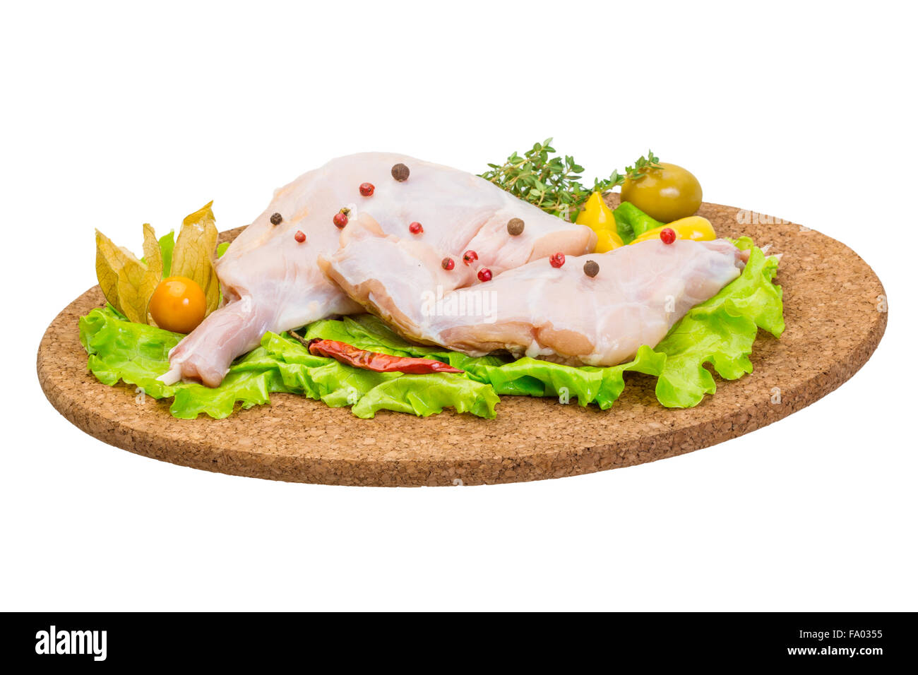 Raw rabbit meat with herbs and spices Stock Photo - Alamy
