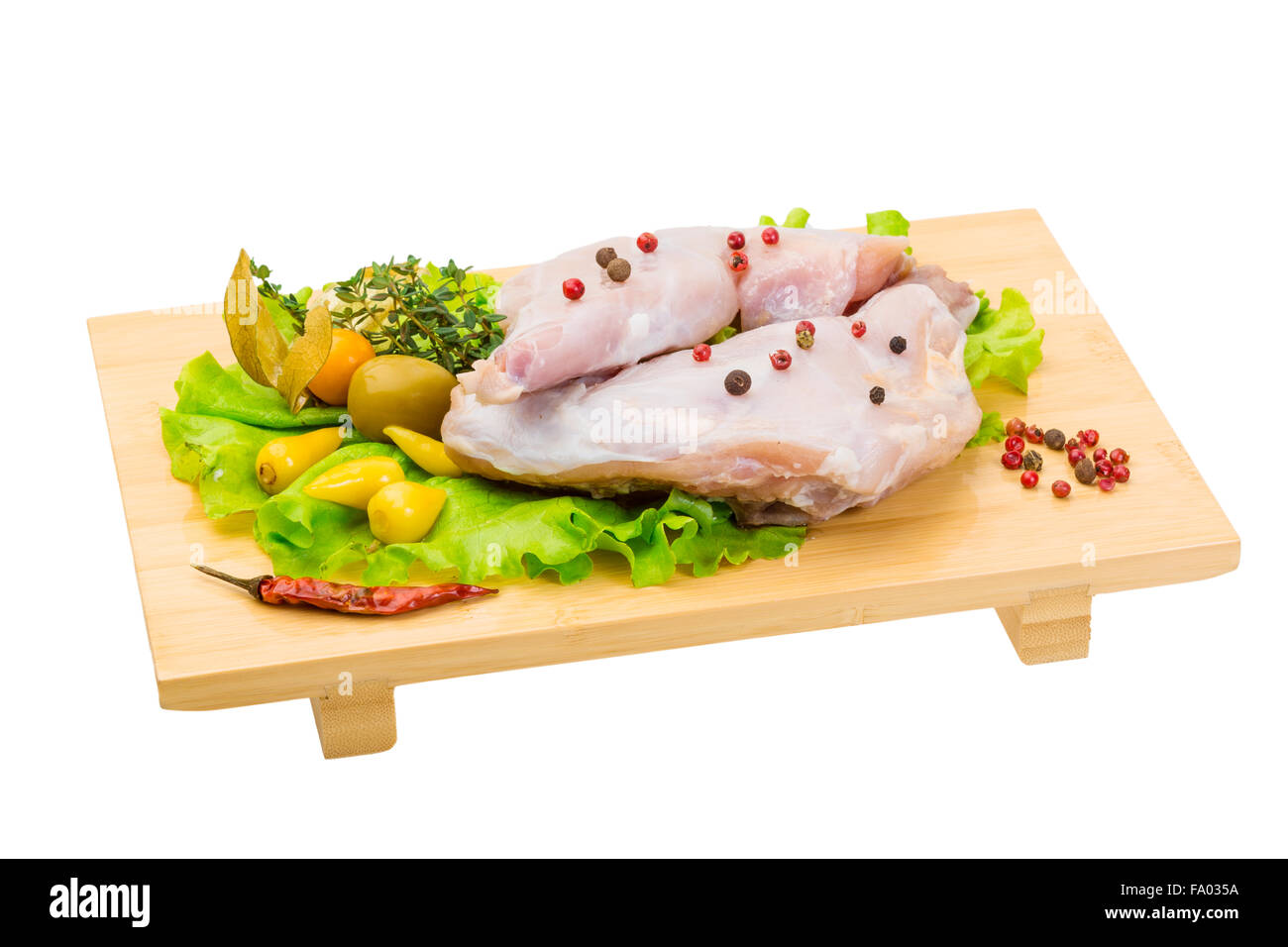 Raw rabbit meat with herbs and spices Stock Photo - Alamy