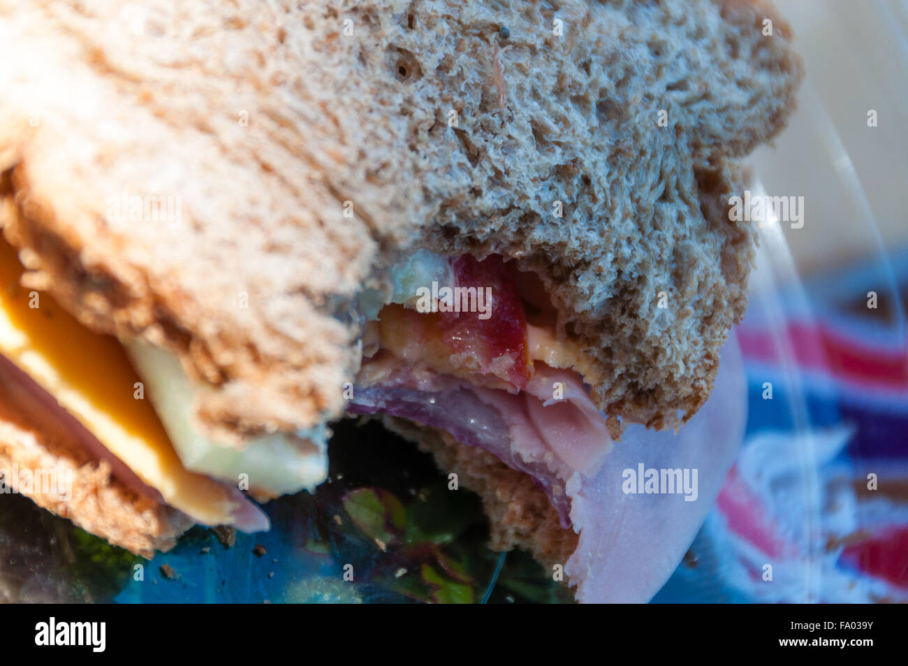 Bitten white Sandwich laying On a Plate Stock Photo - Alamy