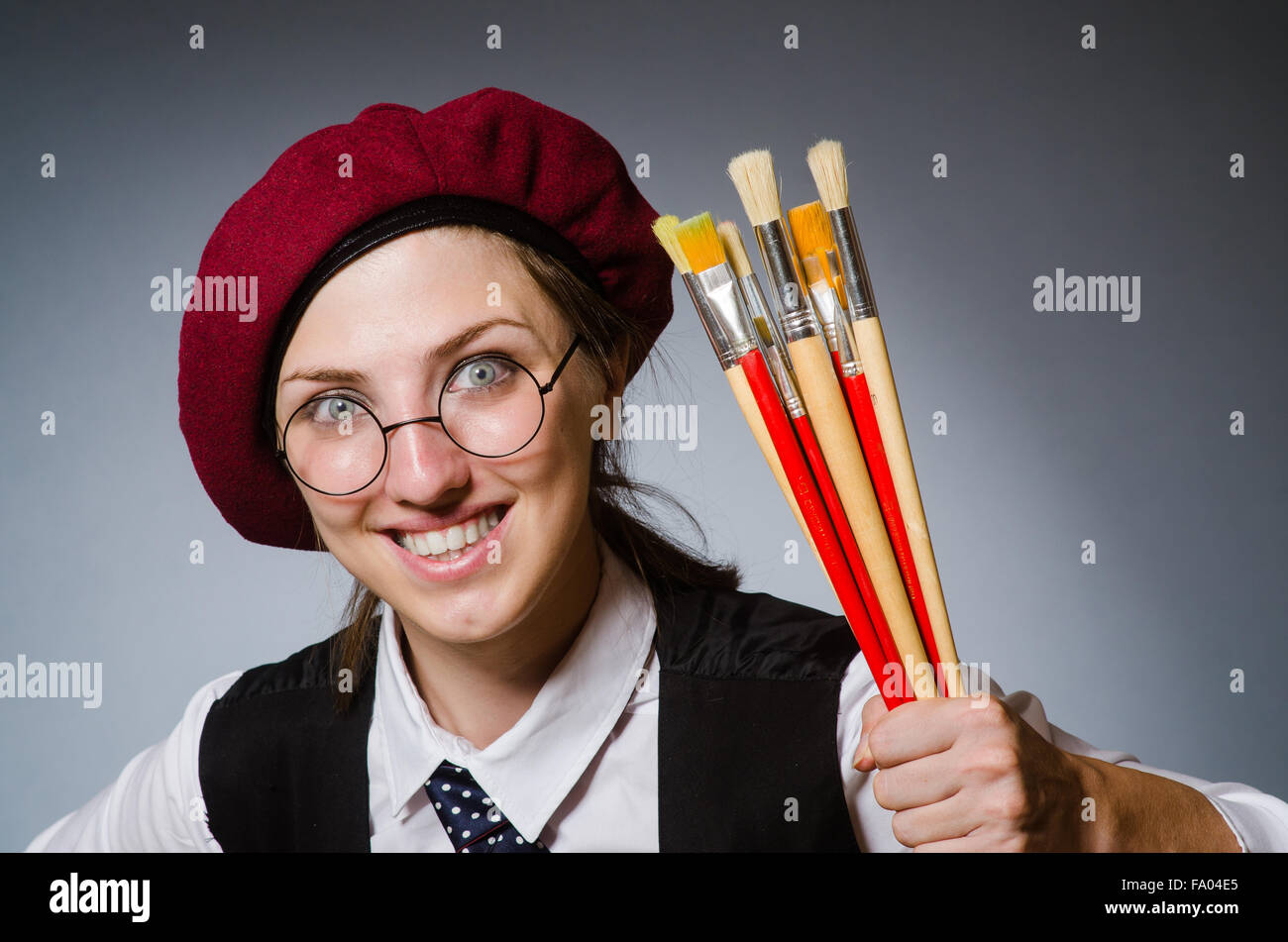 Funny artist working in the studio Stock Photo - Alamy
