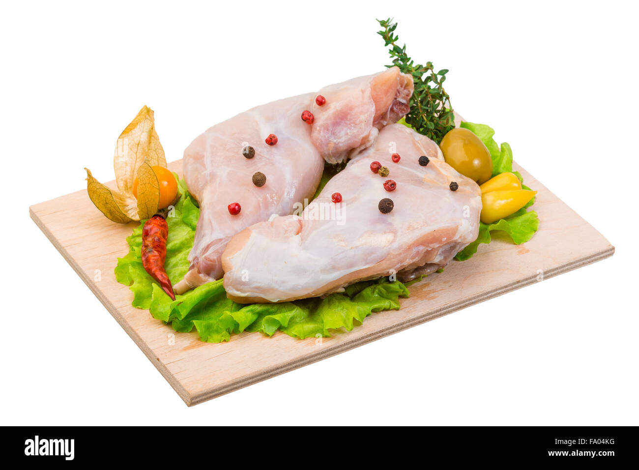 Raw rabbit meat with herbs and spices Stock Photo - Alamy