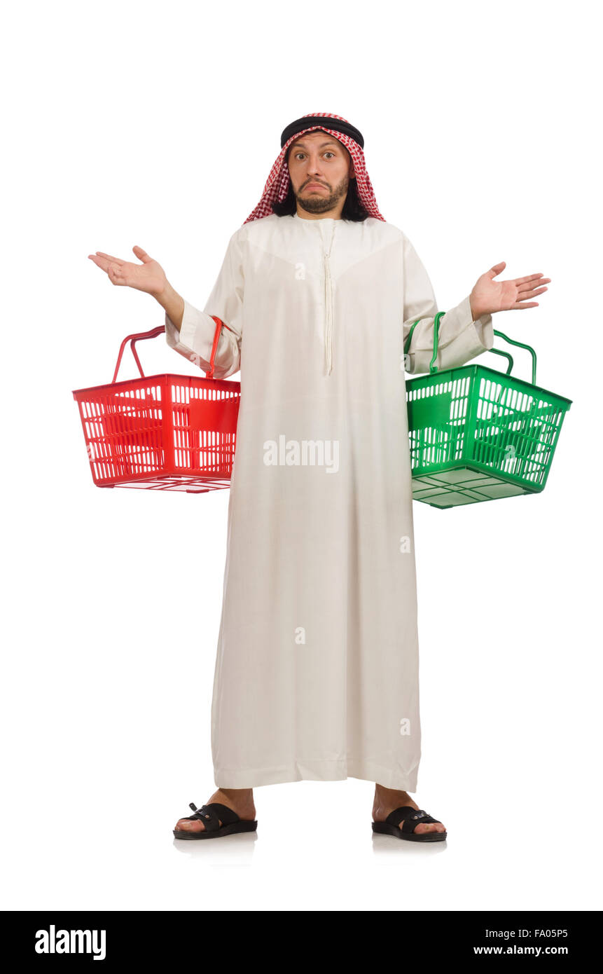 Arab man doing shopping isolated on white Stock Photo - Alamy