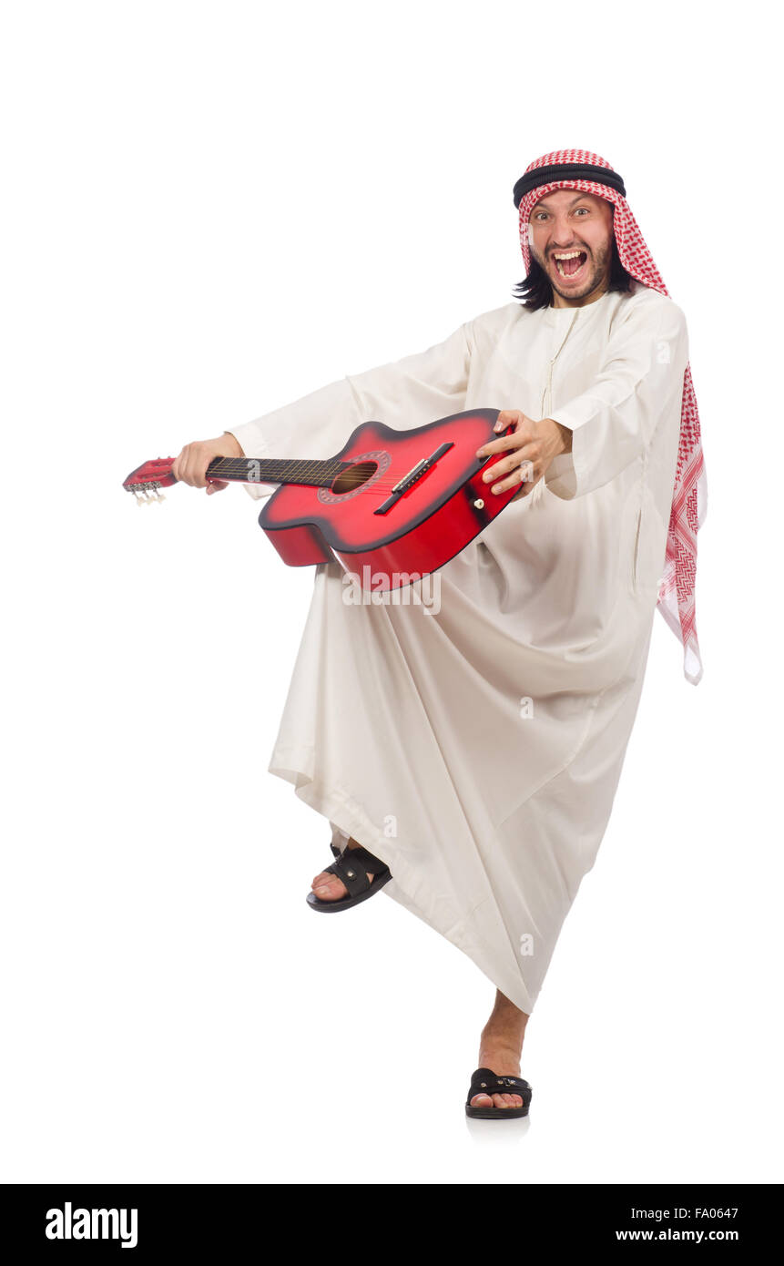 Arab man playing isolated on white Stock Photo - Alamy