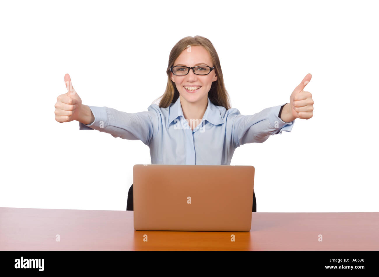 Office employee with laptop isolated on white Stock Photo - Alamy
