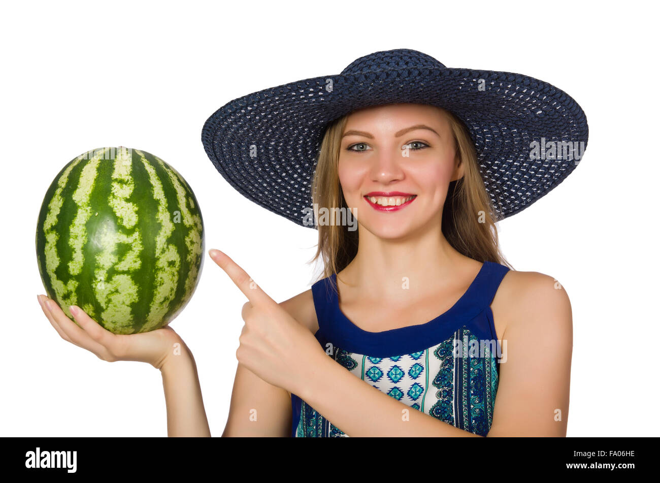 Woman with watermelon isolated on white Stock Photo - Alamy