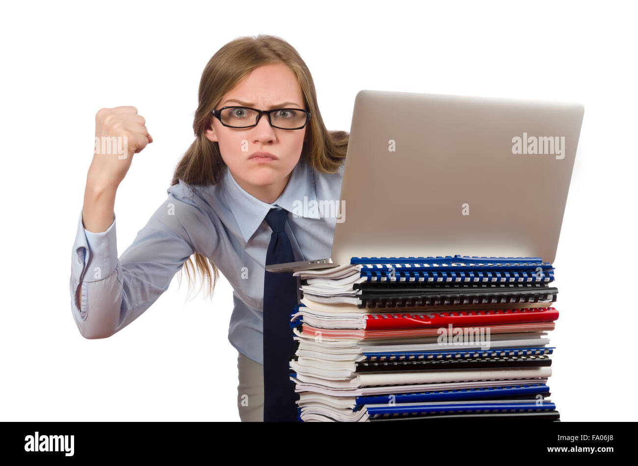 Office employee at job isolated on white Stock Photo - Alamy