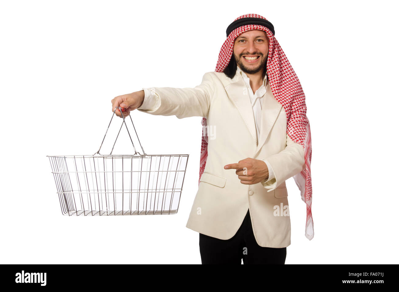 Arab man doing shopping isolated on white Stock Photo - Alamy