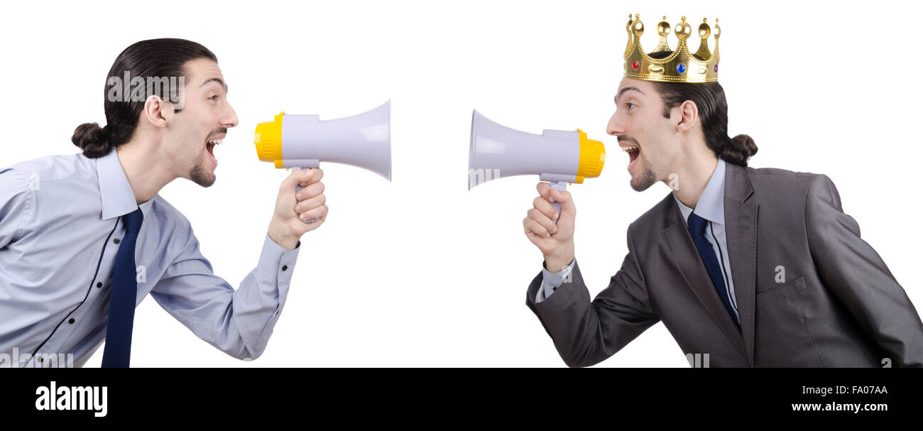 Man shouting and yelling with loudspeaker Stock Photo - Alamy