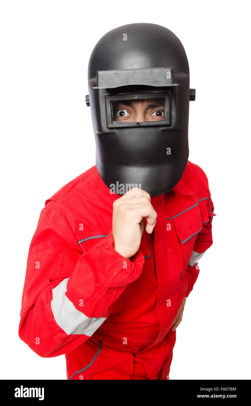 Funny welder isolated on white Stock Photo - Alamy