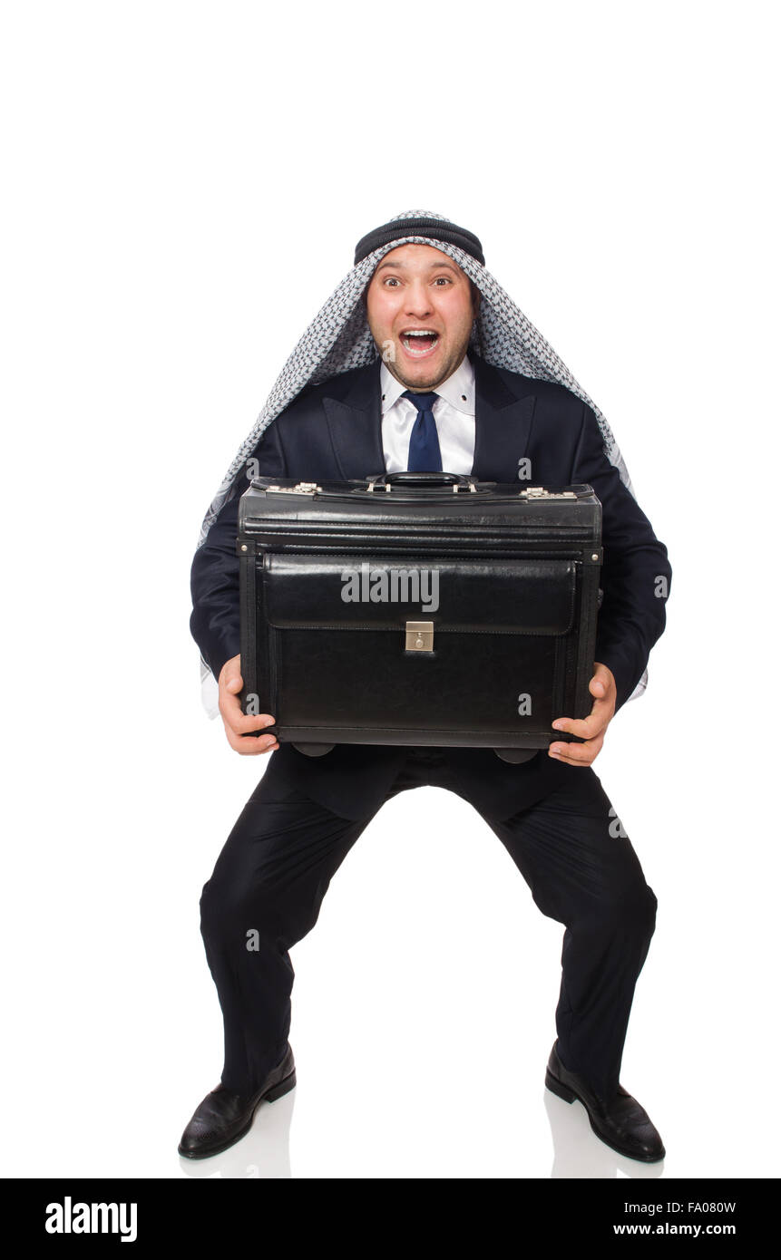 Arab man with luggage on white Stock Photo - Alamy