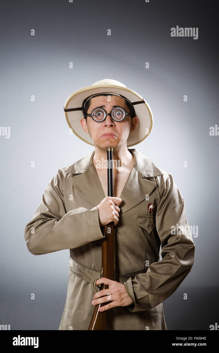 Funny hunter in hunting concept Stock Photo - Alamy