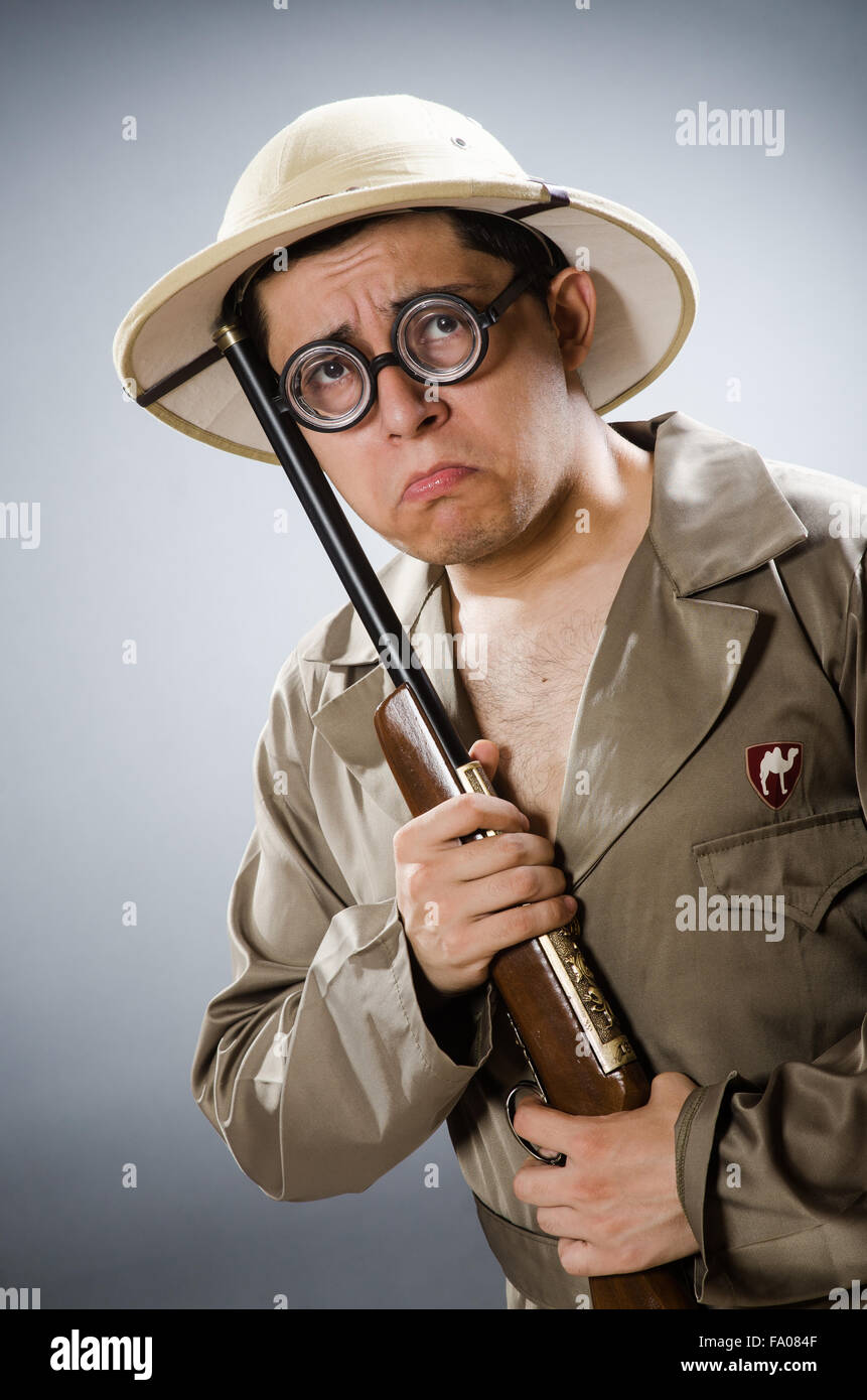 Funny hunter in hunting concept Stock Photo - Alamy