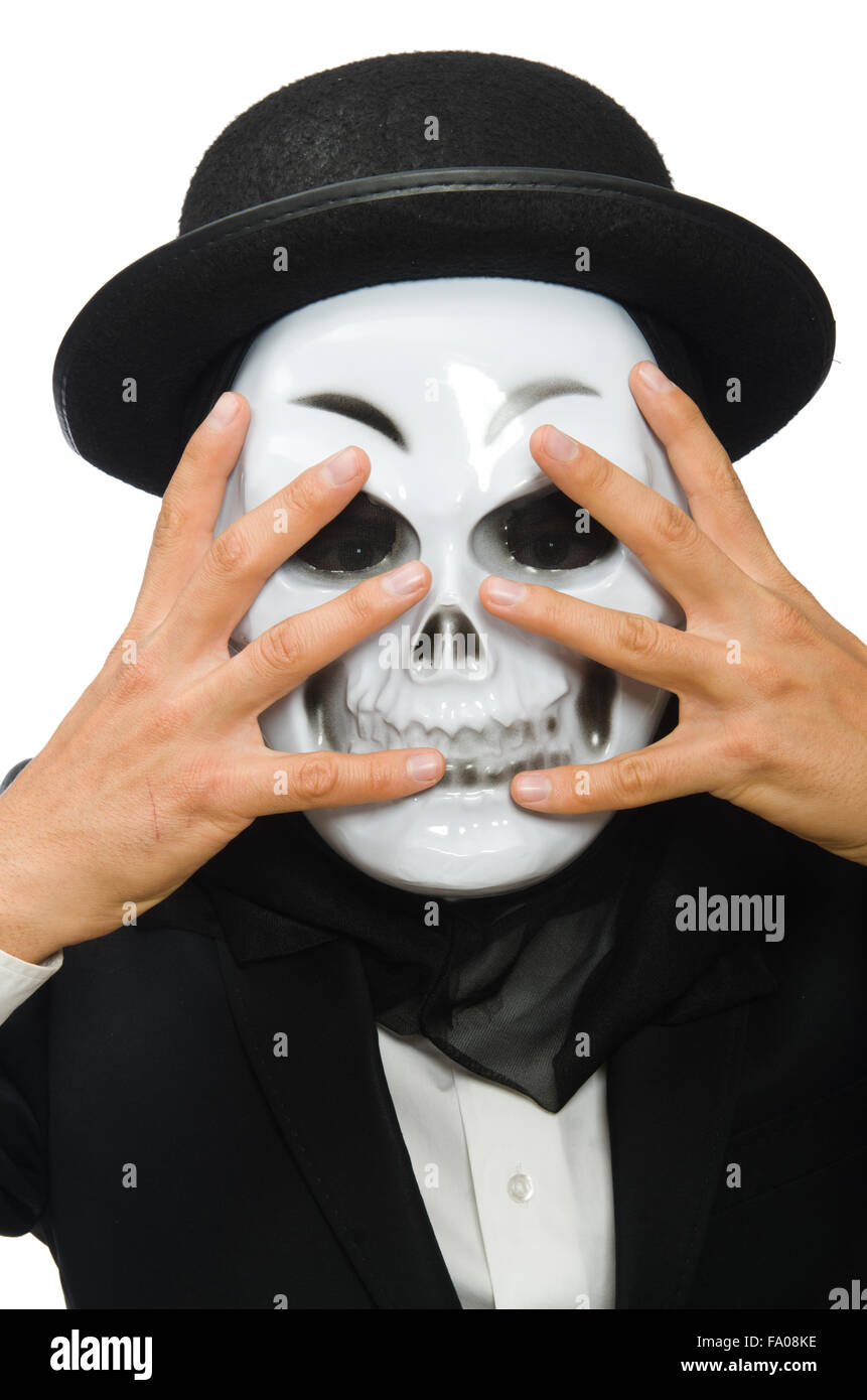 Man with scary mask isolated on white Stock Photo - Alamy