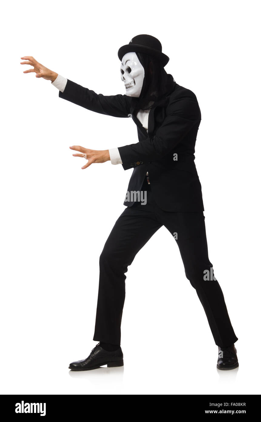 Man with scary mask isolated on white Stock Photo - Alamy