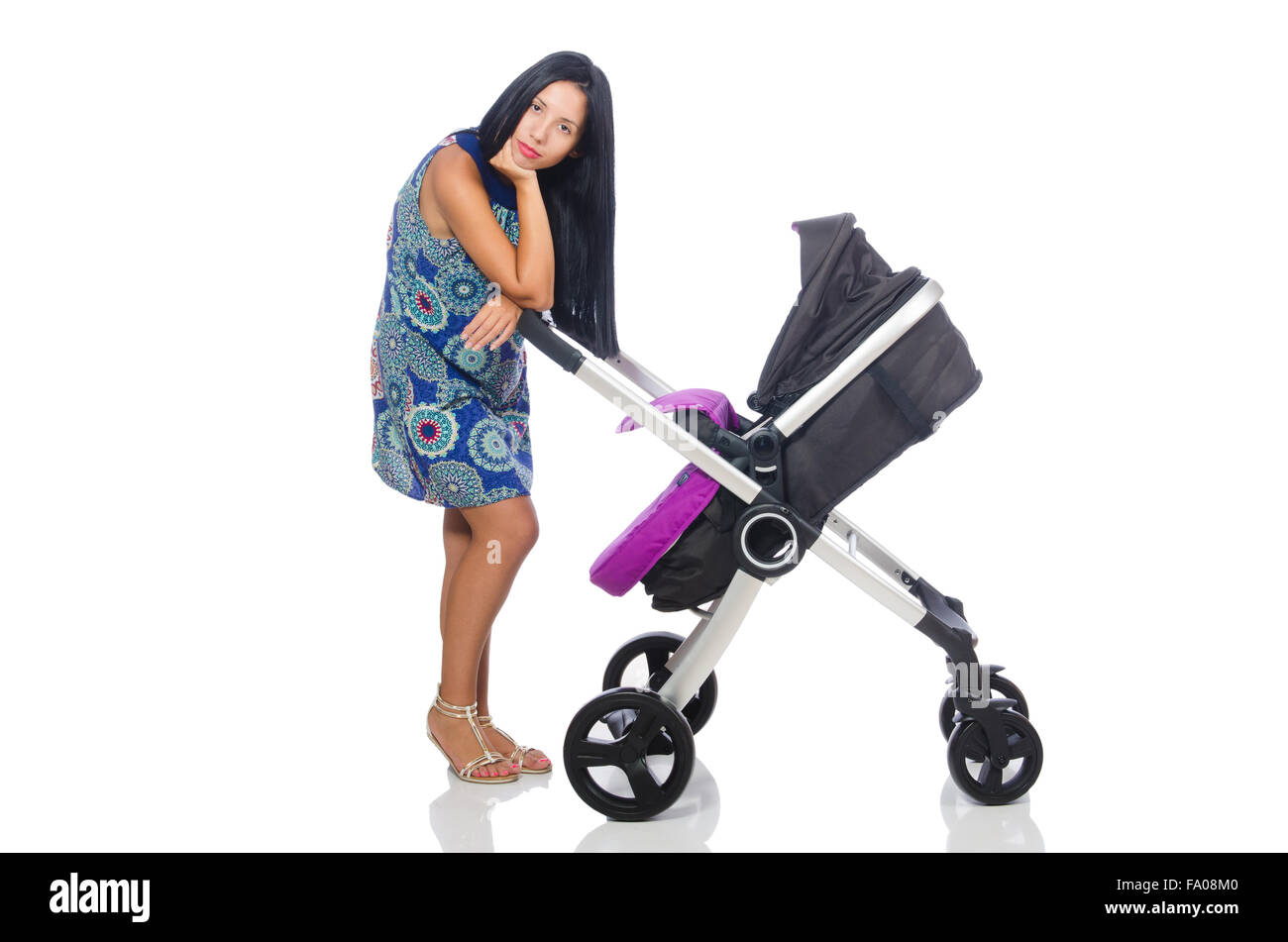 Happy mom with her baby in pram Stock Photo - Alamy