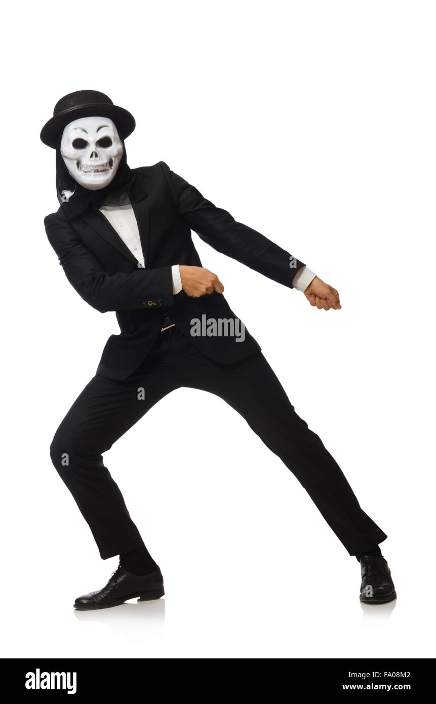 Man with scary mask isolated on white Stock Photo - Alamy