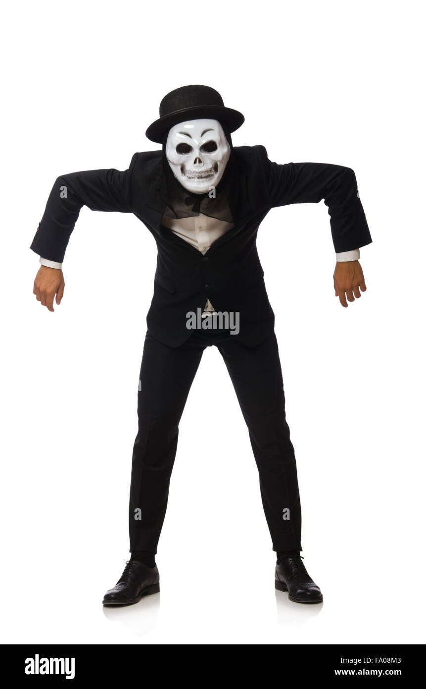 Man with scary mask isolated on white Stock Photo - Alamy