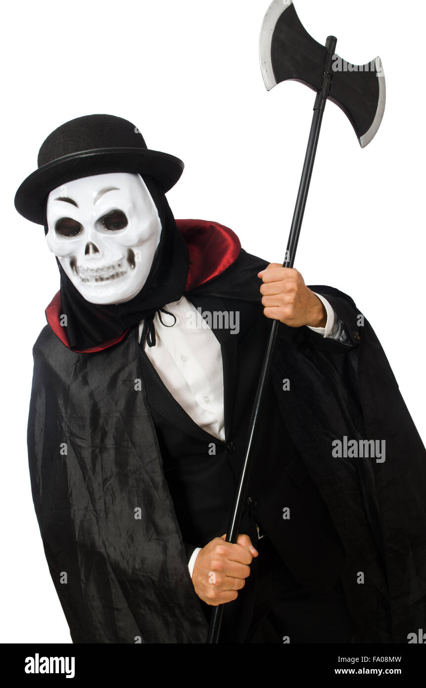 Man with scary mask isolated on white Stock Photo - Alamy