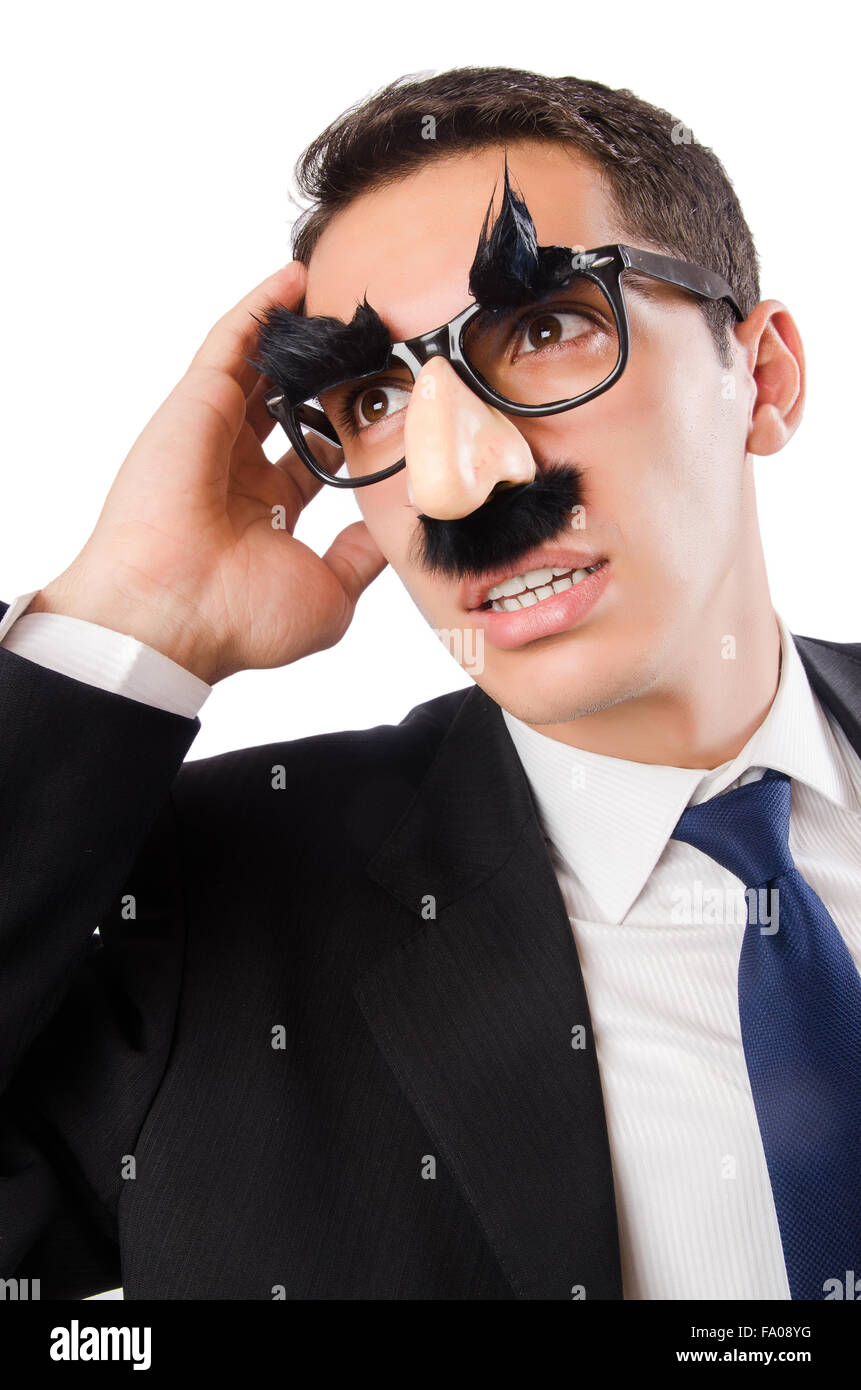 Funny businessman isolated on white Stock Photo - Alamy