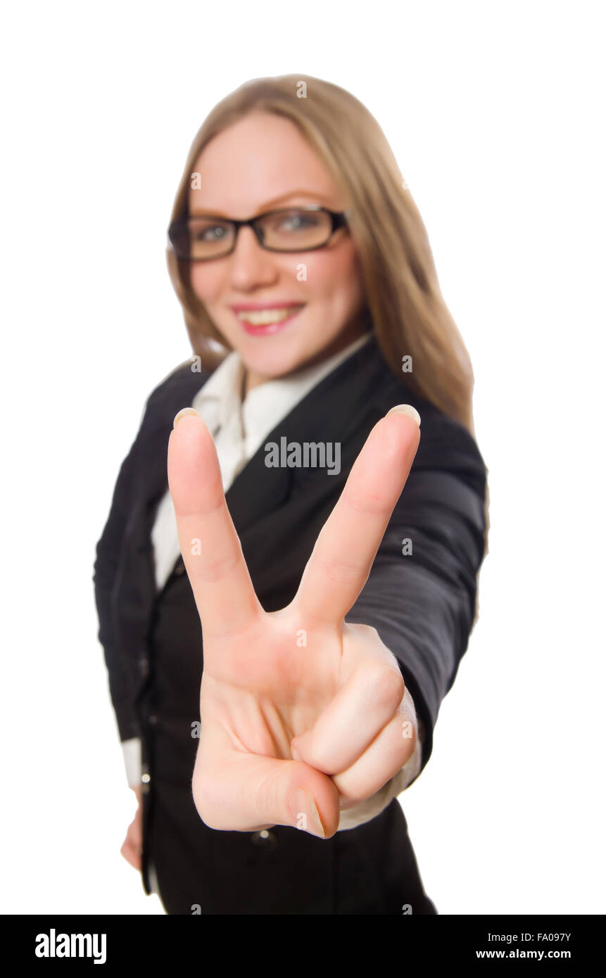 Pretty office employee isolated on white Stock Photo - Alamy