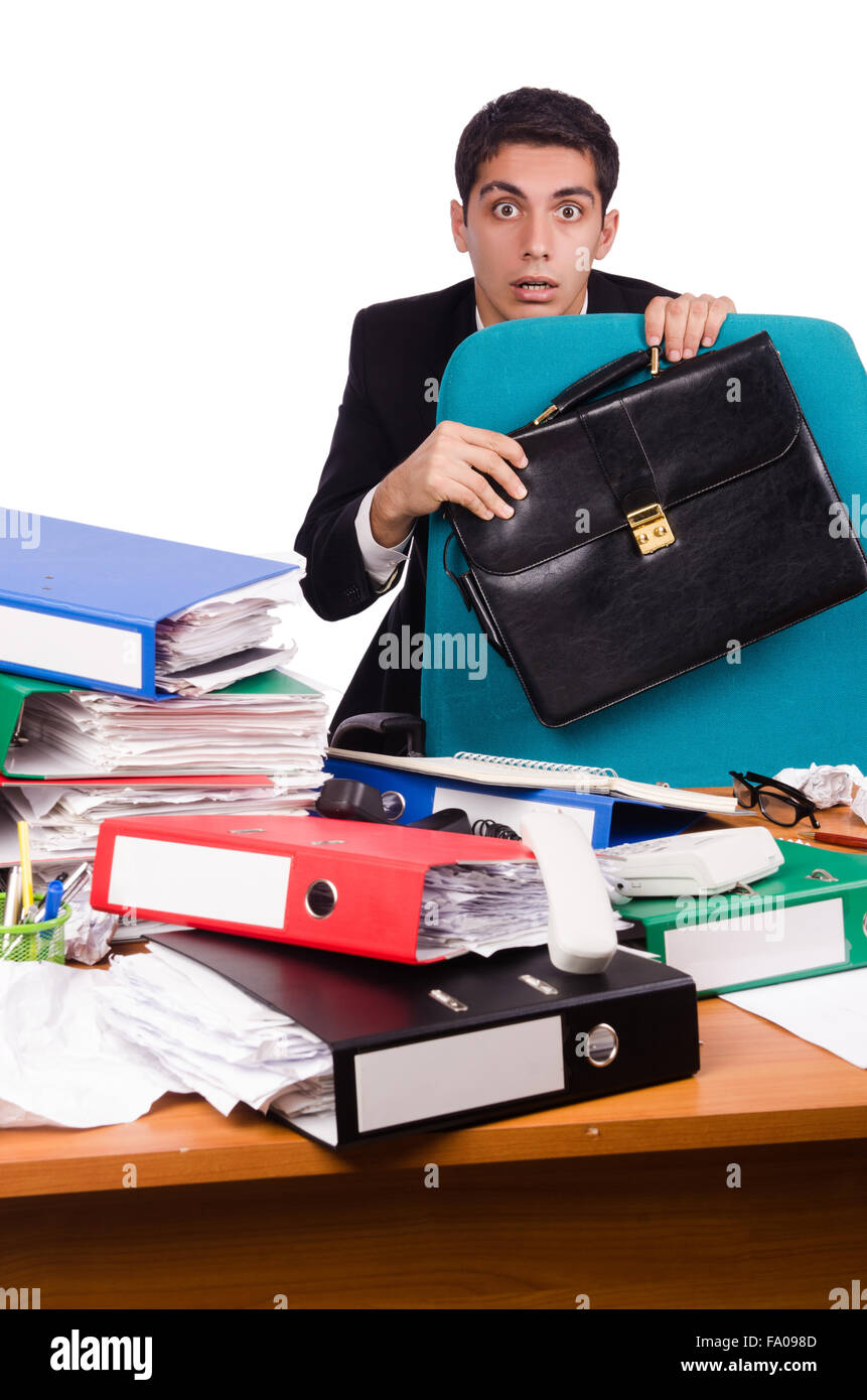 Busy businessman under work stress Stock Photo - Alamy