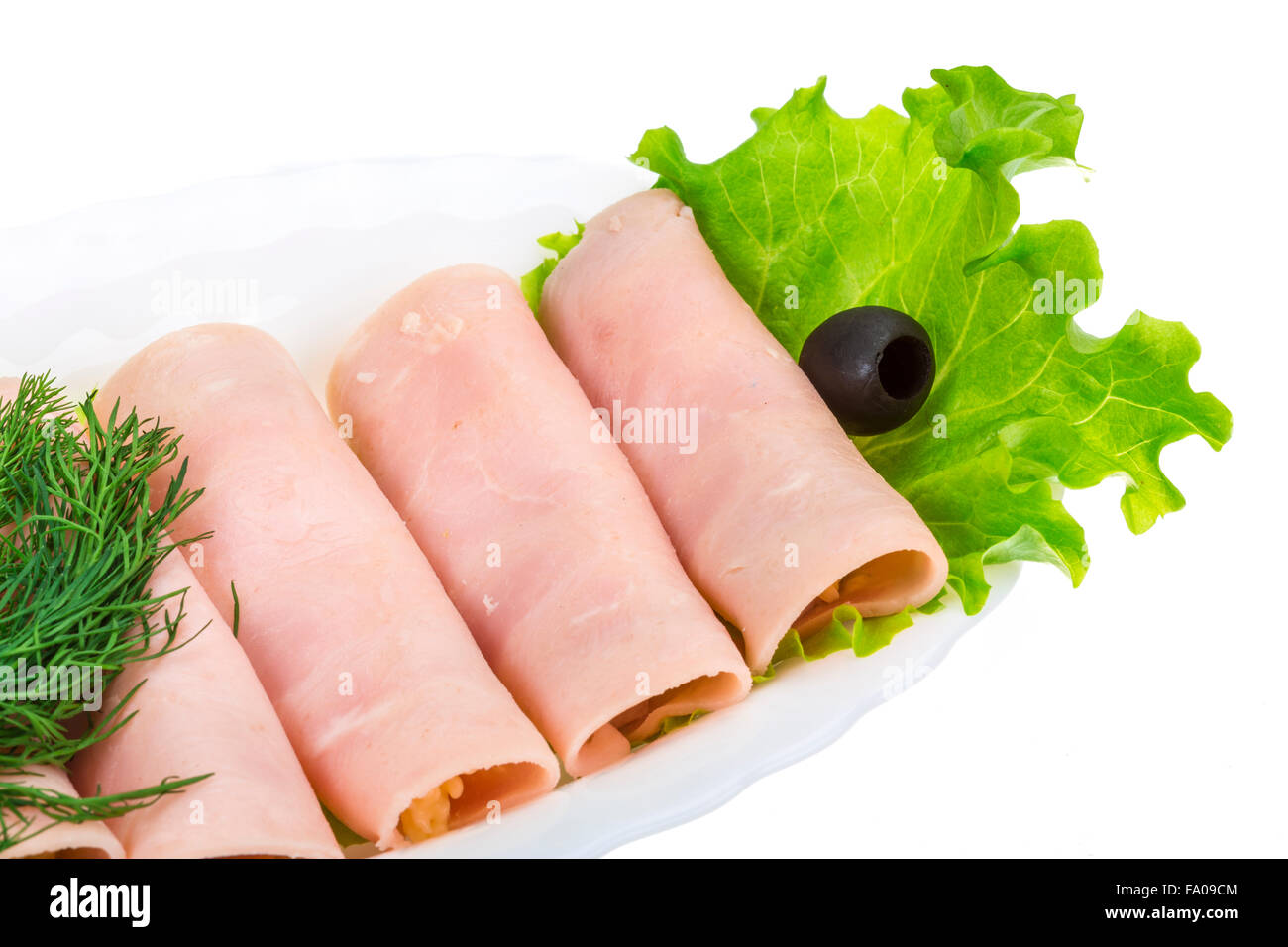 Ham roll with cheese isolated Stock Photo - Alamy