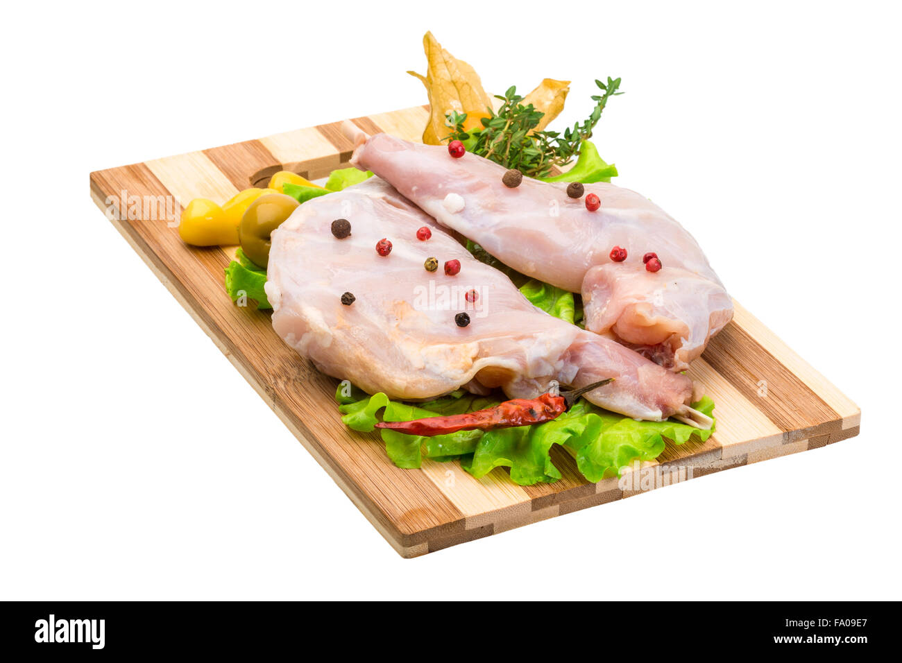 Raw rabbit meat with herbs and spices Stock Photo - Alamy
