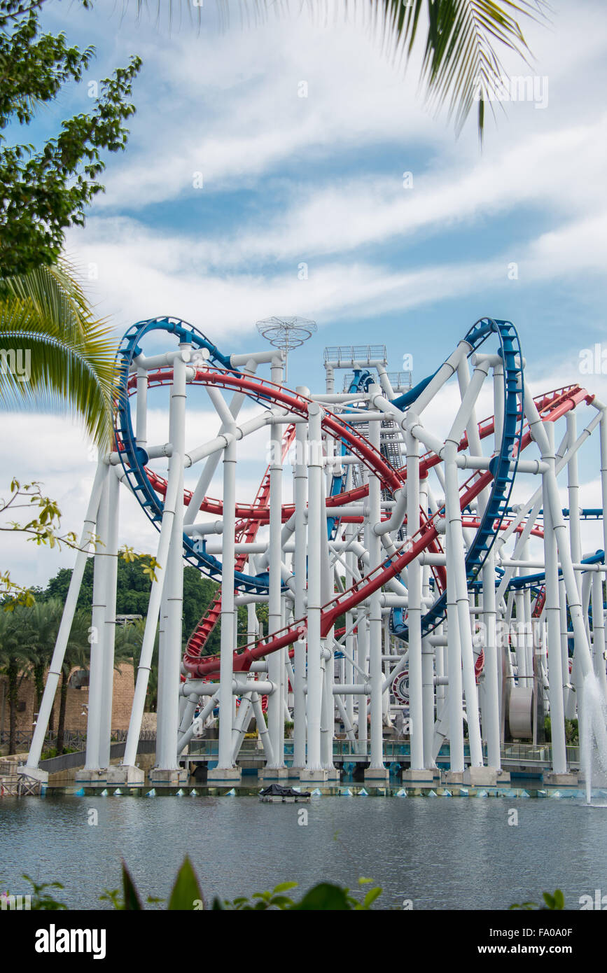 Railway of roller coaster in amusement park Stock Photo - Alamy